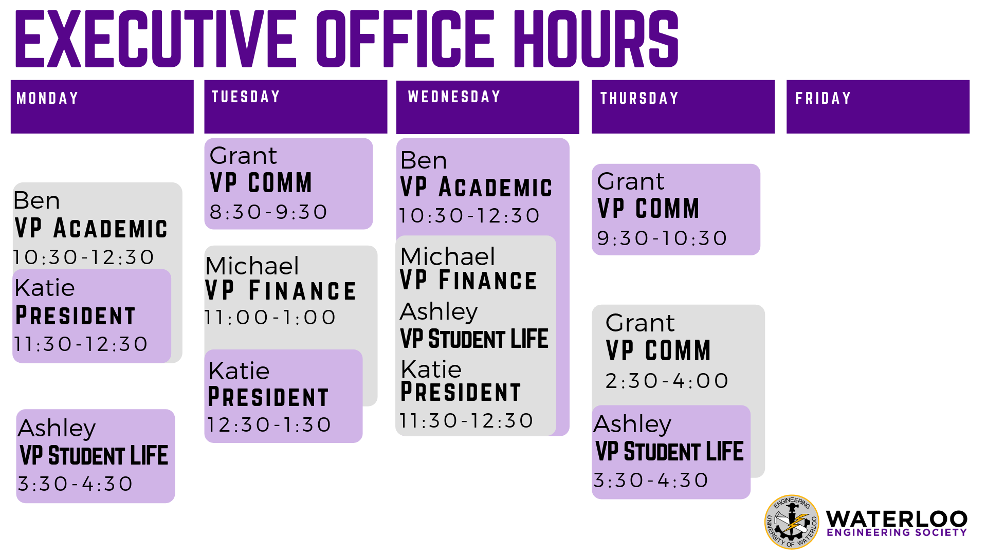 EngSoc Executive Winter 2019 Office Hours - Waterloo Engineering Society